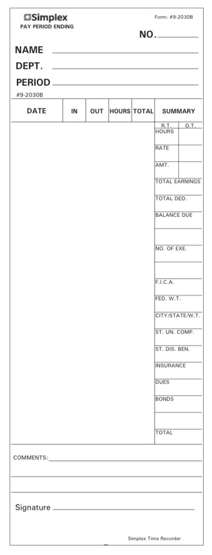Time Cards – Simplex Time Recorder Company Inc